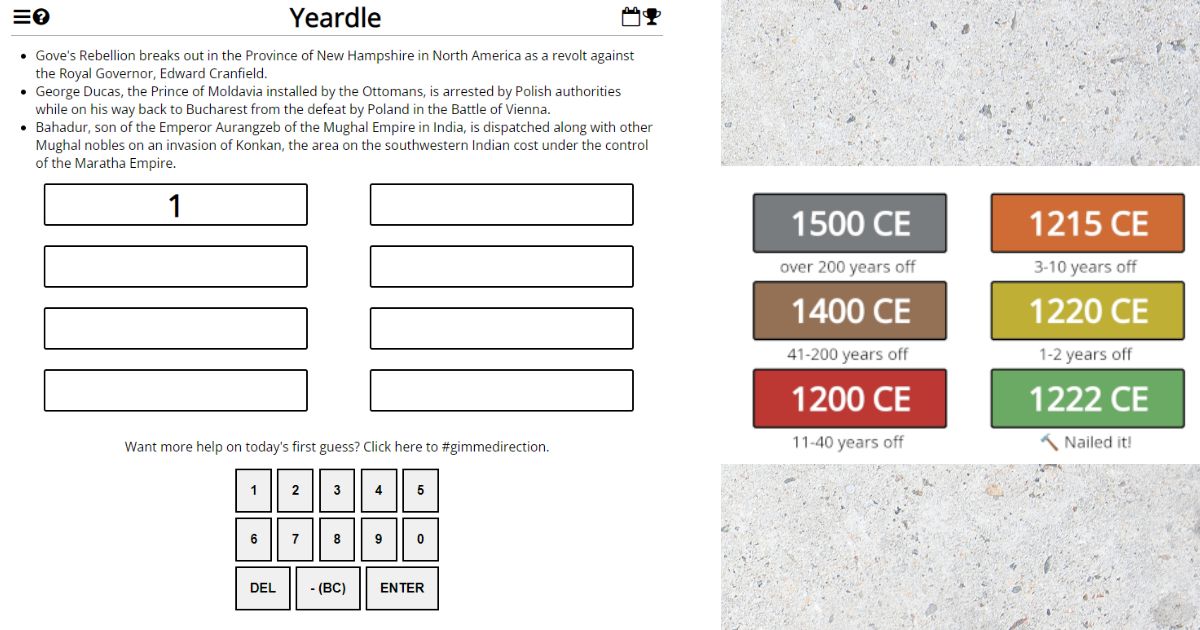 Yeardle Game 🕹️ Guess year wordle